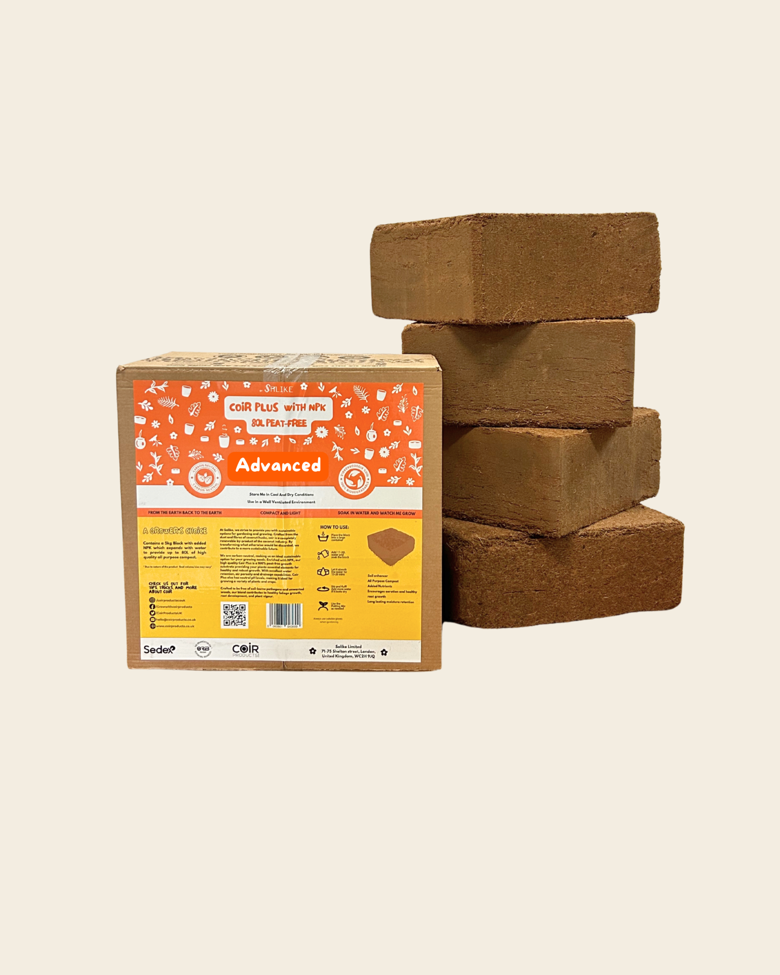 4 Bricks of 80L CoirPlus Premium slow release CoirPlus Advance 320l all ...